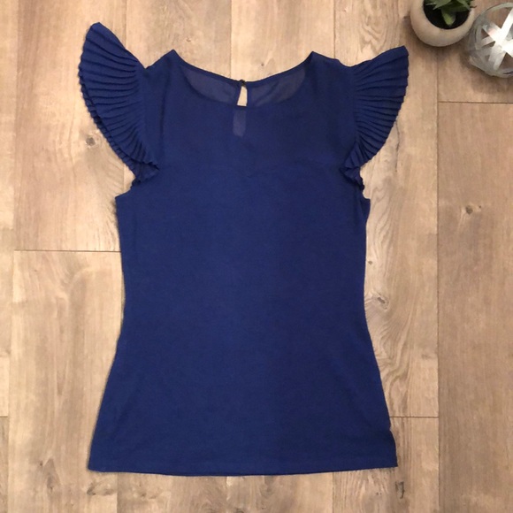 Express | Tops | Express Blue Top With Sheer Pleated Sleeves | Poshmark